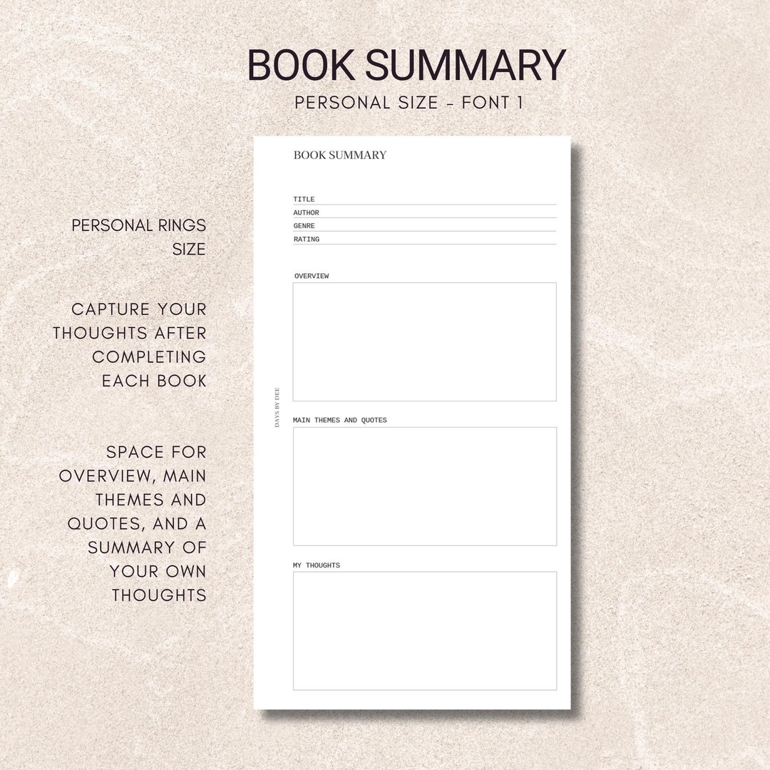 Book Summary / Reading Log / Personal Rings Planner Size / Reading ...