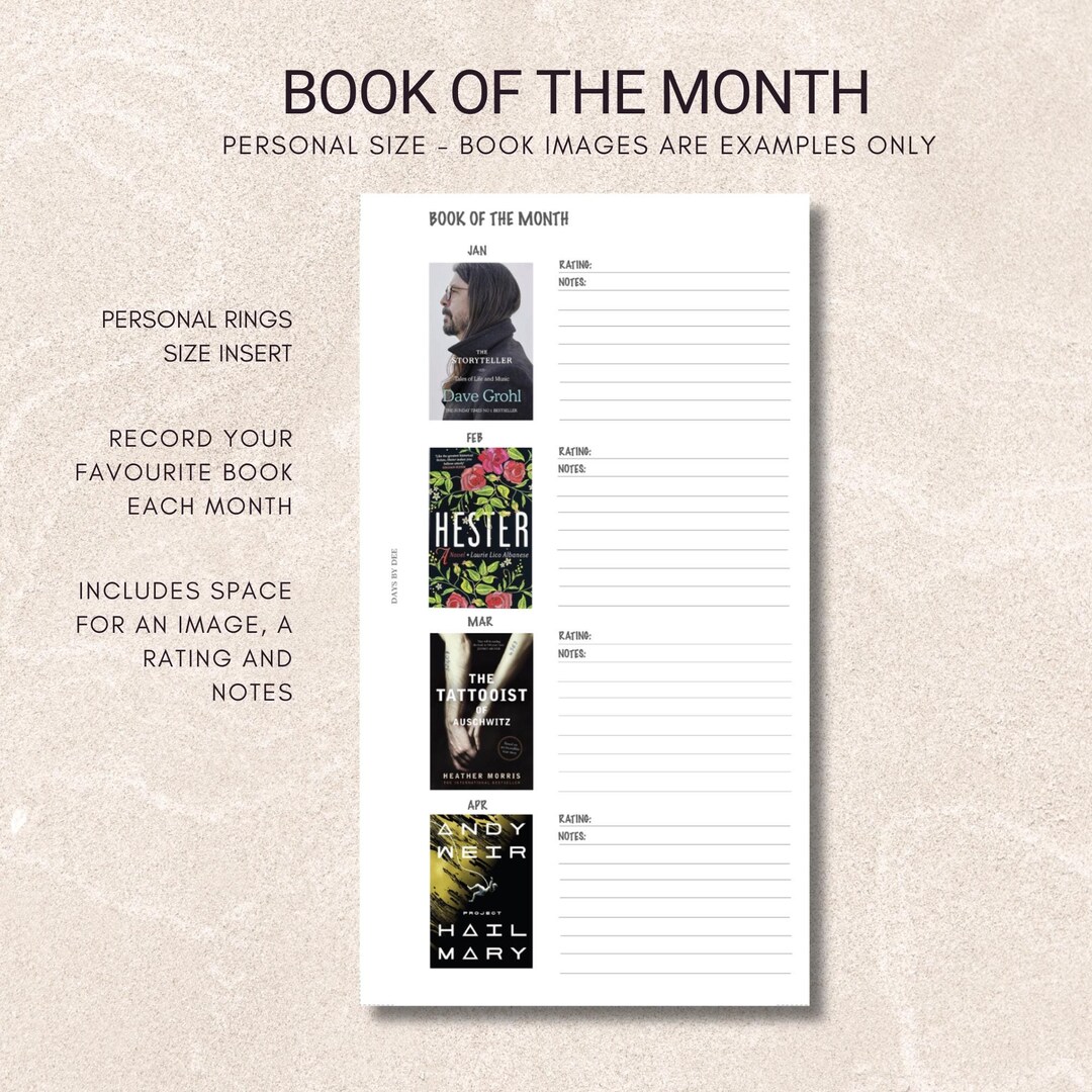 Book of the Month & to Be Read List / Planner Insert / Personal Planner ...