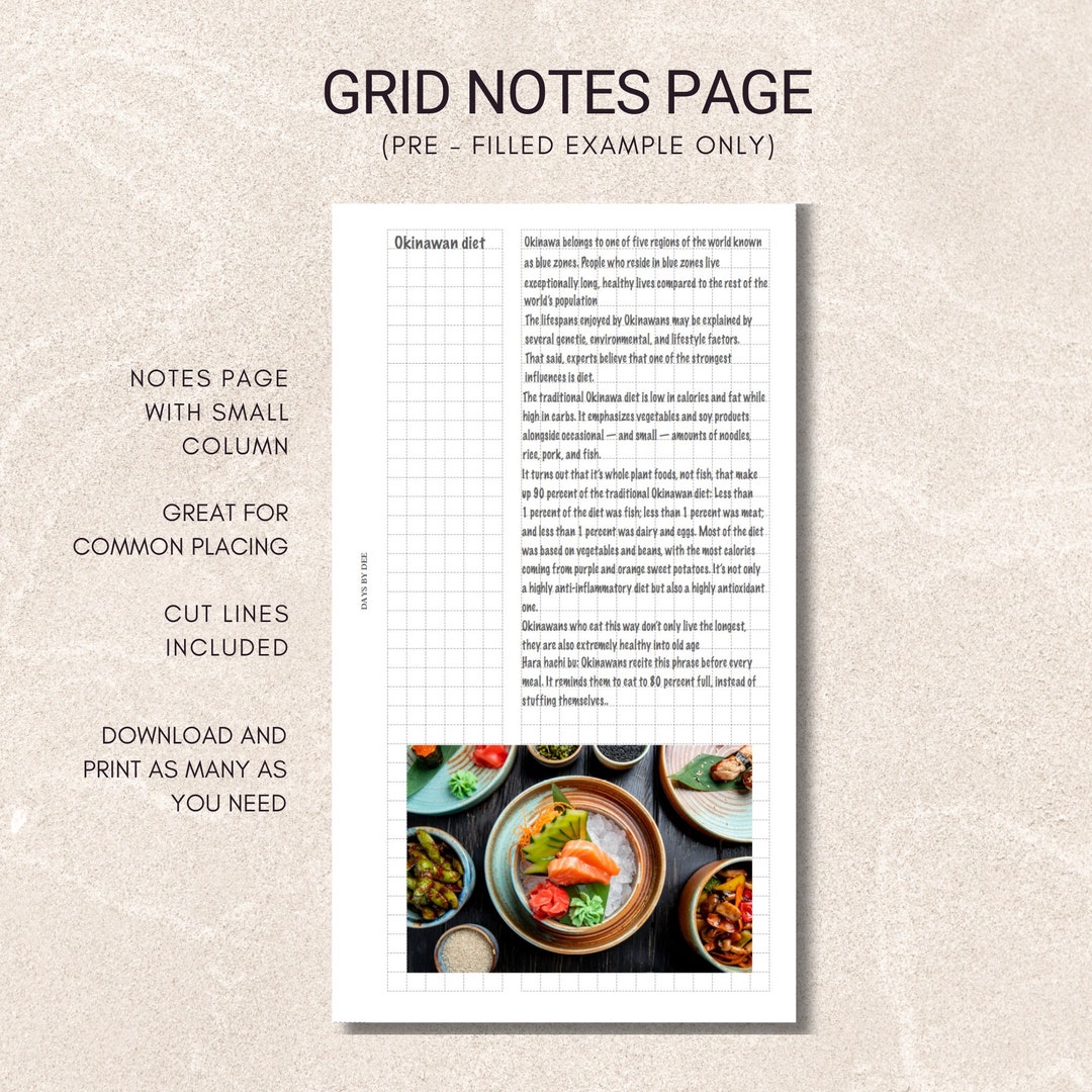 Grid Notes Page, Bujo Daily Log, Notes Insert, Daily Inserts, Personal ...