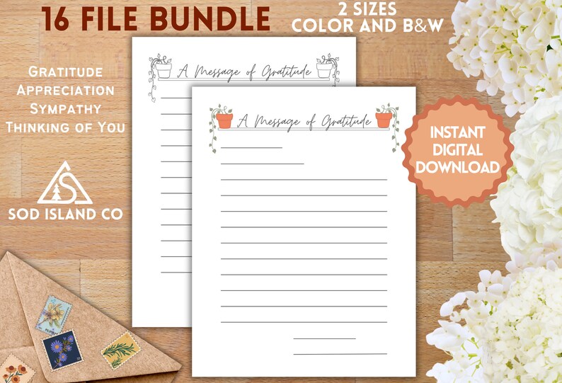 Gratitude Note, Thank You Note Template, Sympathy Note, Printable PDF ...