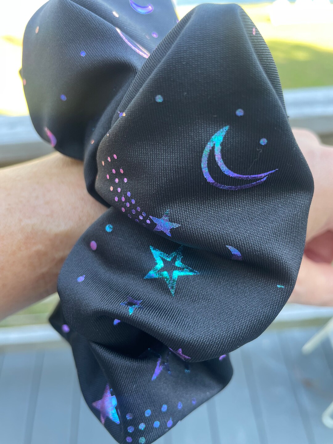 XL, Jumbo Scruchie, Black Moon and Stars Multi Color Fun Elegant- Multi ...