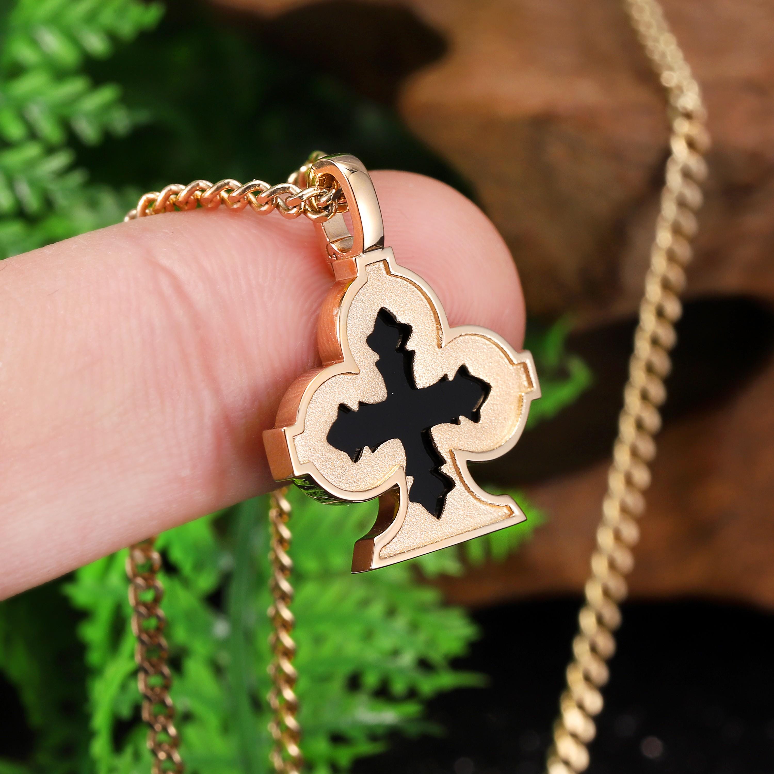 Unique 14k Gold Ace of Clubs Pendant, Natural Black Onyx Cross Pendant ...