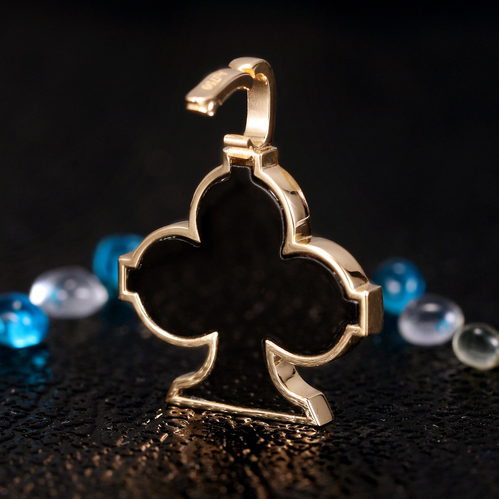 Unique 14k Gold Ace of Clubs Pendant, Natural Black Onyx Cross Pendant ...