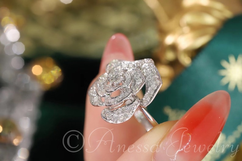 Big Rose Flower Bold Statement Ring, Lab Grown Diamond Floral ...
