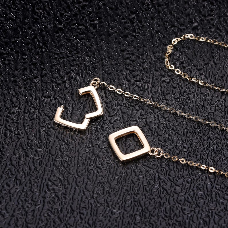 14k Solid Gold Simple Y Shape Lariat Necklace Women, Hollow Design ...