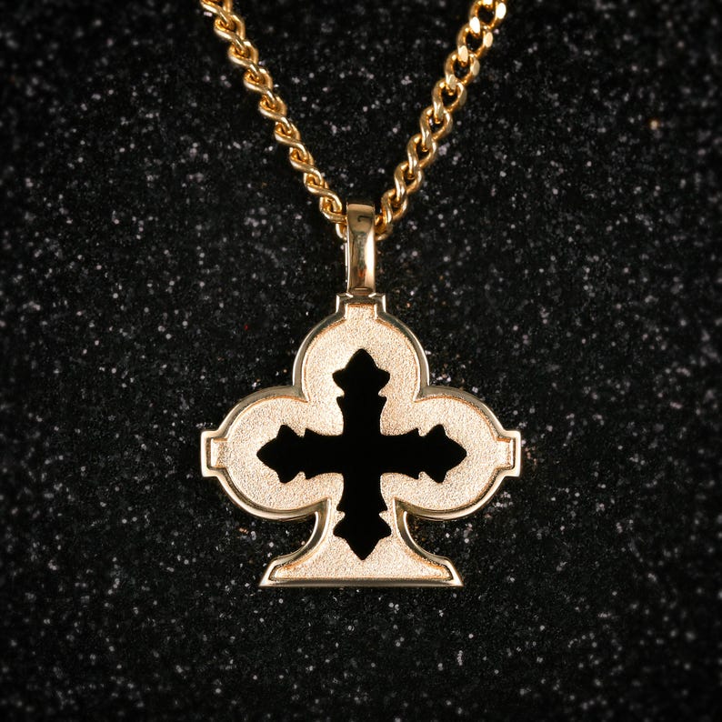 Unique 14k Gold Ace of Clubs Pendant, Natural Black Onyx Cross Pendant ...