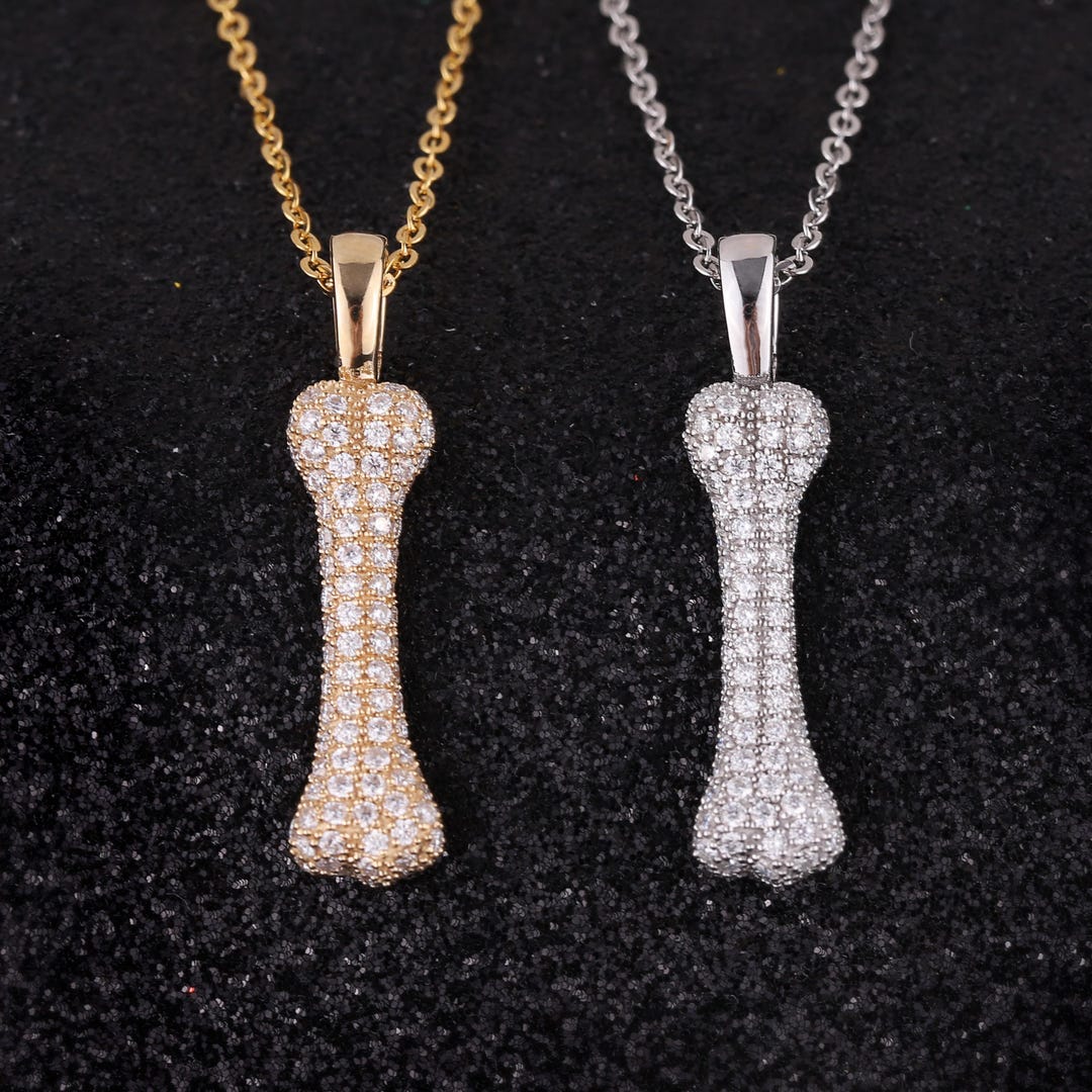 Personalized 14k White Gold Full Diamond Bone Pendant, Dog Bone ...