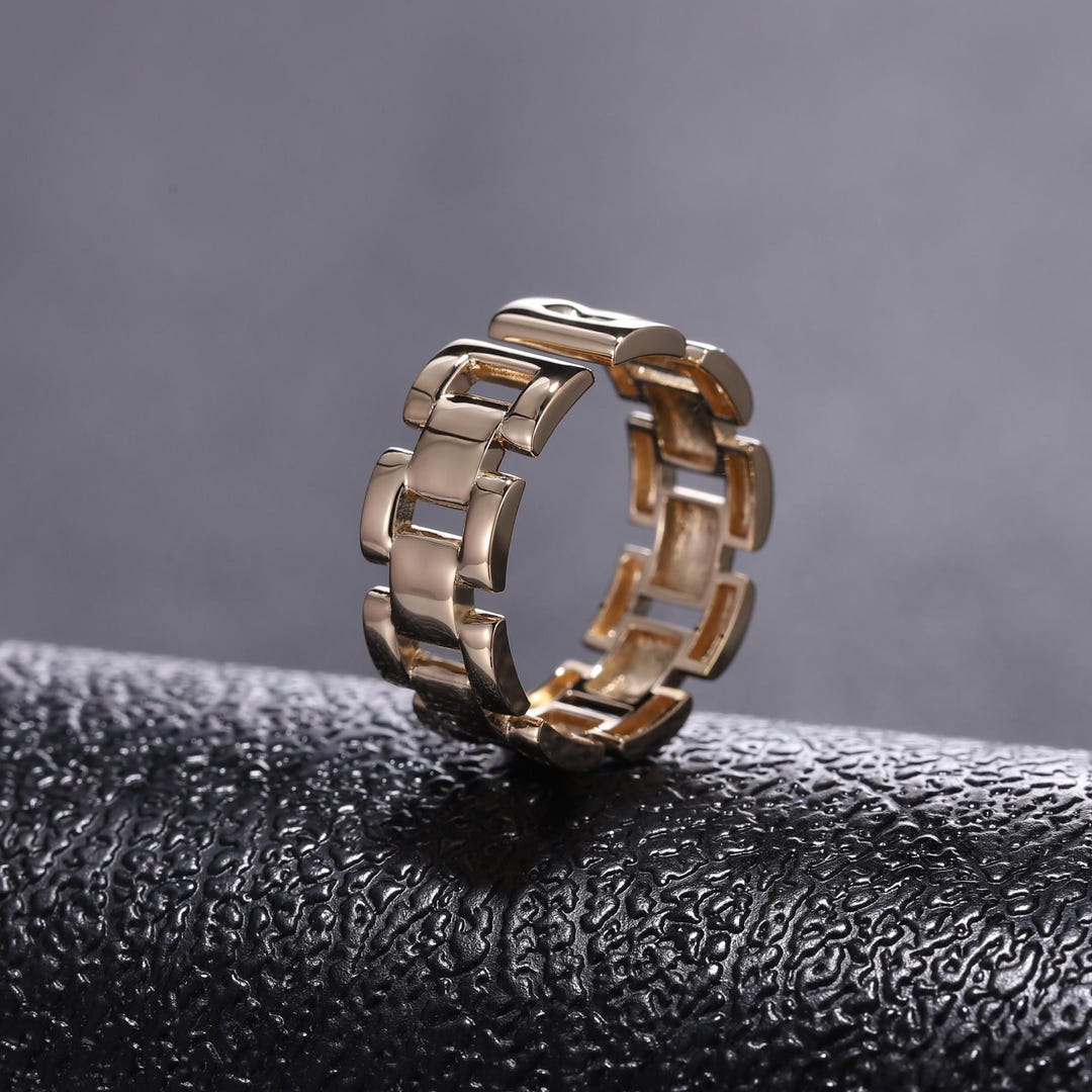 14k Solid Gold Watch Chain Design Ring, Mens Statement Ring, Unique ...