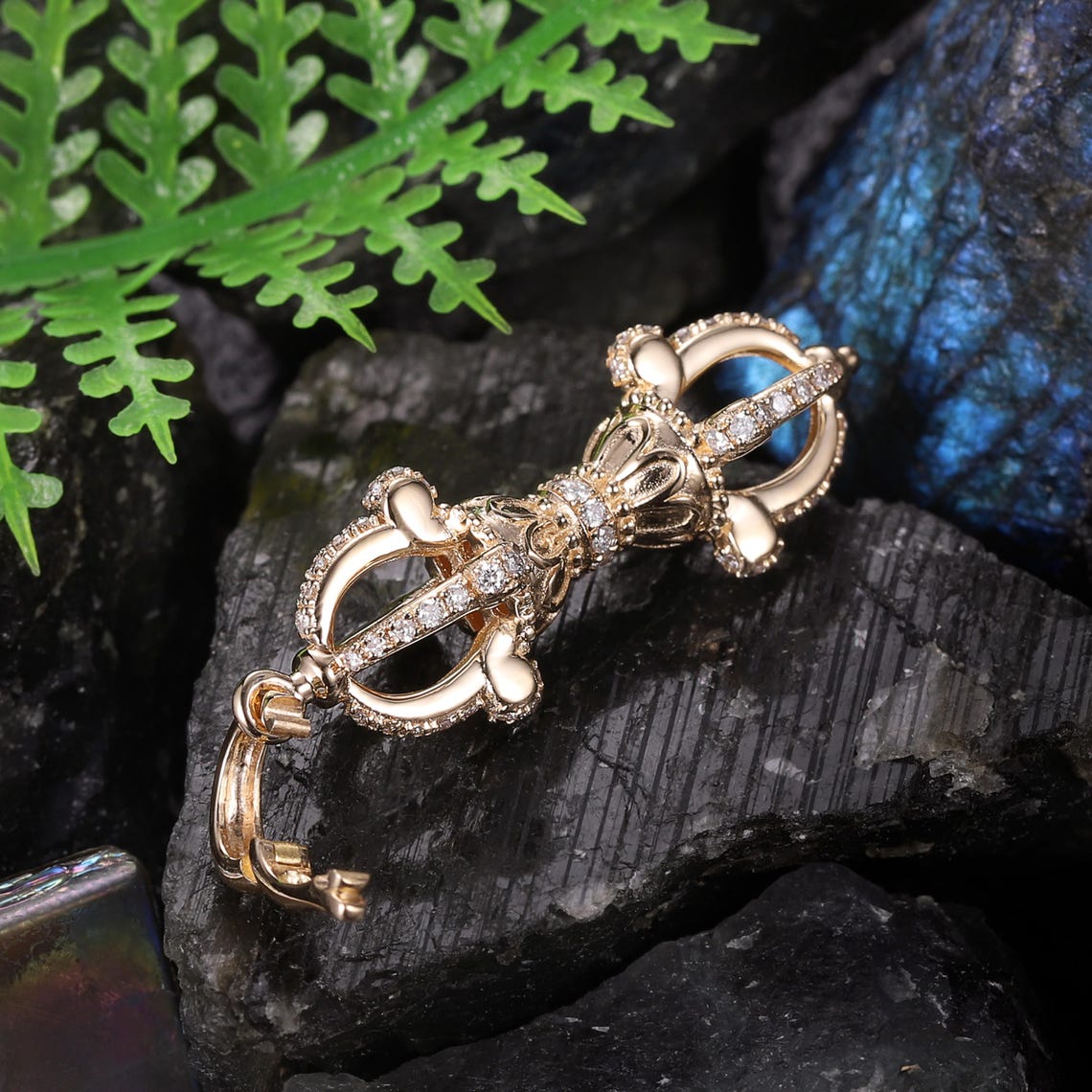 14k Solid Gold Pave Moissanite Vajra Pendant, Nepal Tibet Buddhist ...