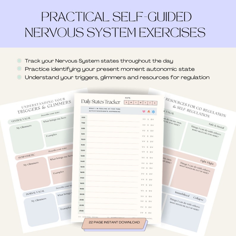 Polyvagal Theory Workbook for Nervous System Regulation Worksheets for ...