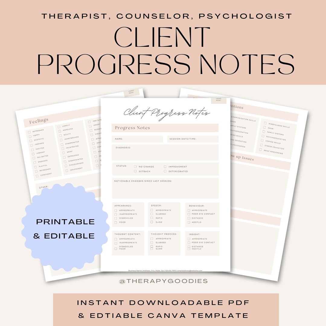 Therapist Client Progress for Counselor Client Notes Psychologist ...