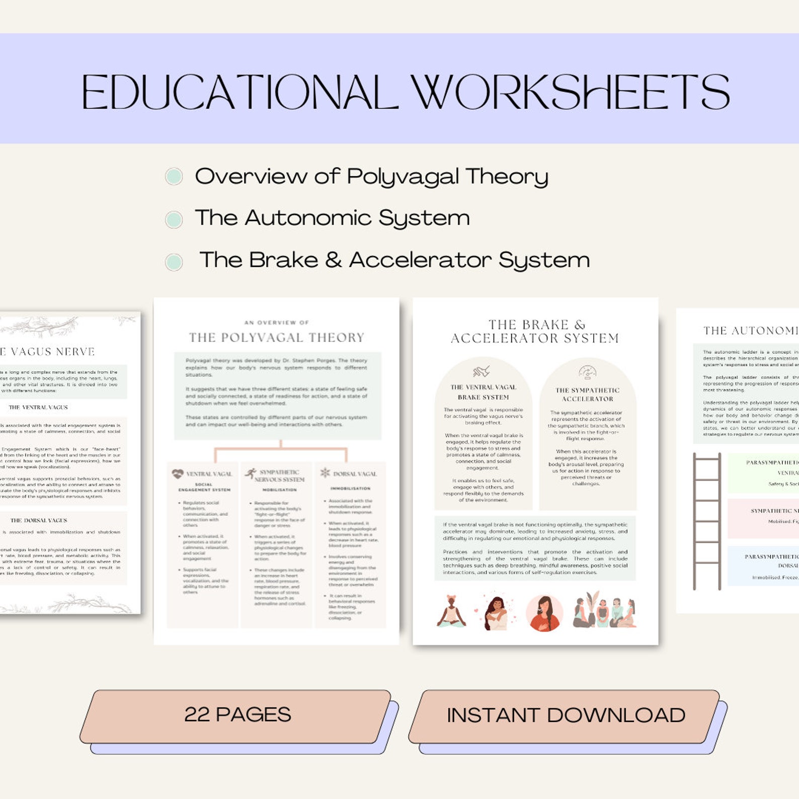 Polyvagal Theory Workbook for Nervous System Regulation Worksheets for ...