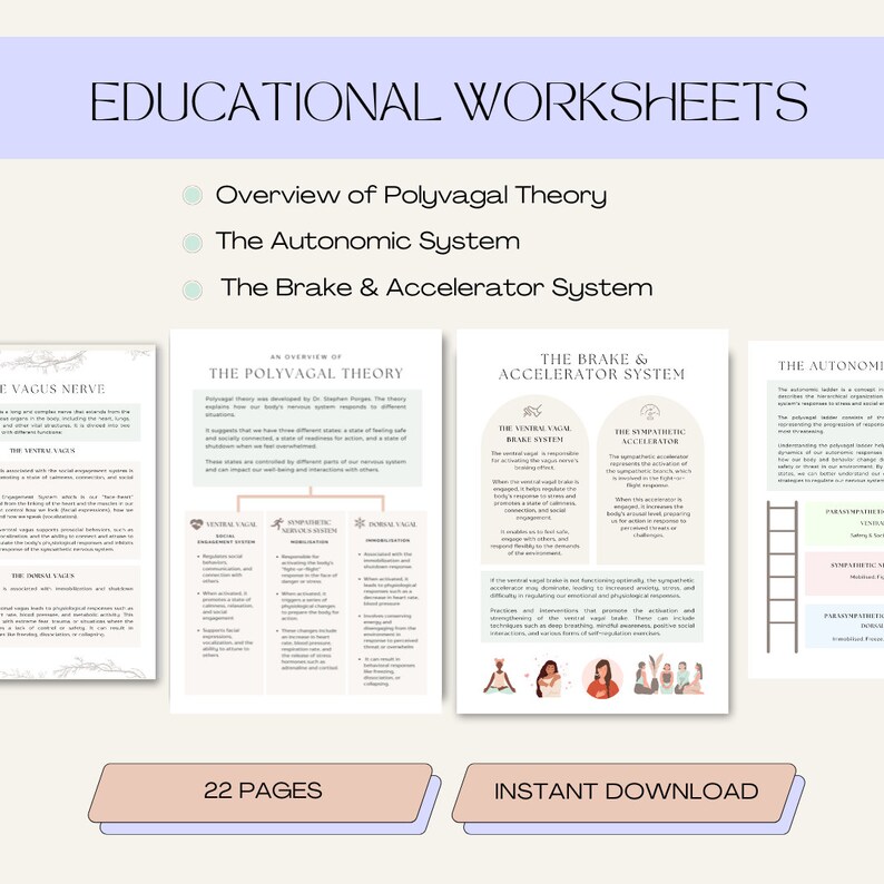 Polyvagal Theory Workbook for Nervous System Regulation Worksheets for ...