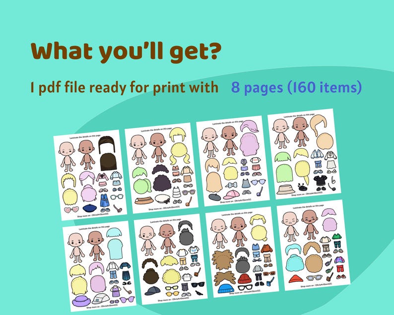 Toca Boca Paper Doll Dress up Kit – 160+ Printable Items for Kids Dress ...