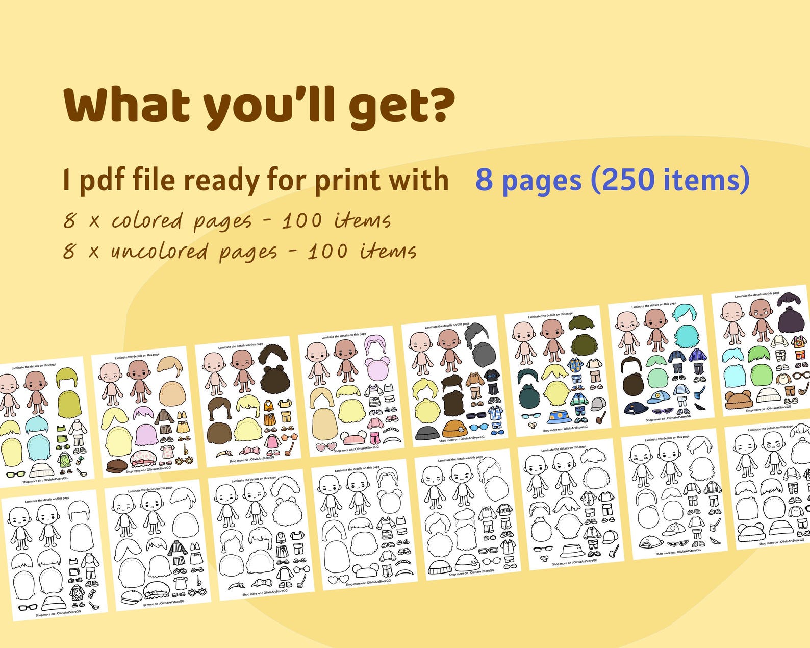 Toca Boca Paper Doll Kit: 32 Characters, 48 Outfits (digital Download ...