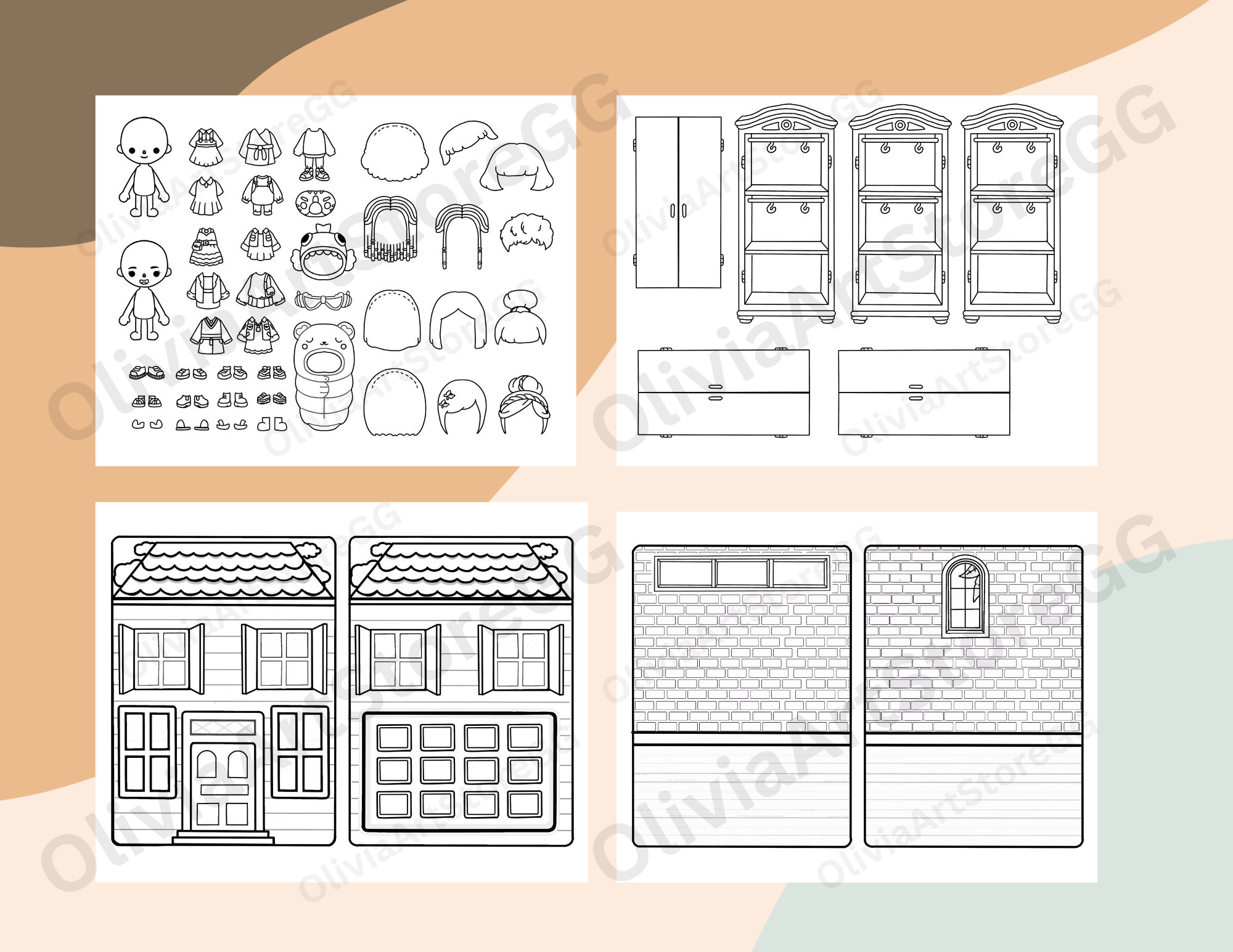 Toca Boca Paper Doll Coloring Page: House, Room & Wardrobe (PDF ...
