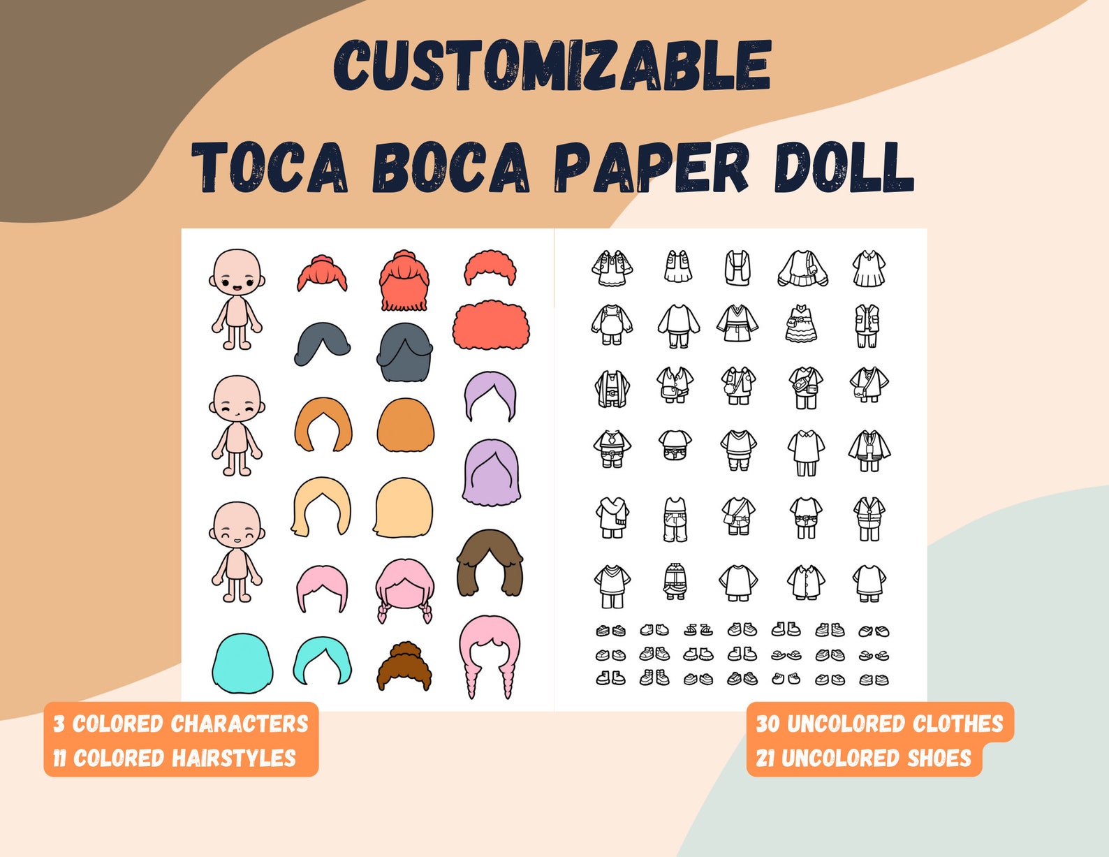Colored Toca Boca Paper Doll With Different Hairstyle and Clothes ...