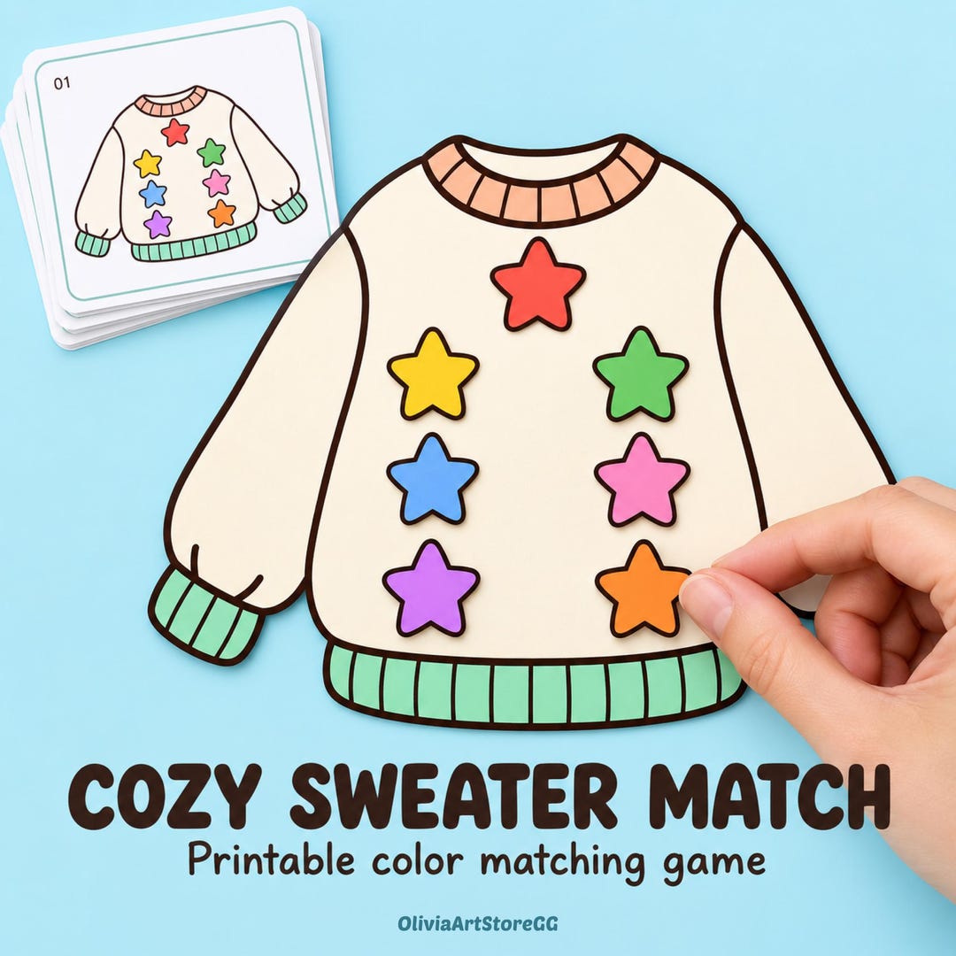 Cozy Sweater Color Matching Game Printable, 28 Pattern Cards, Preschool ...