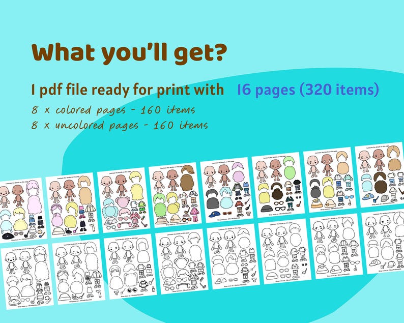 Toca Boca Printable Paper Doll Kit – 250+ Dress up & Coloring Activity ...