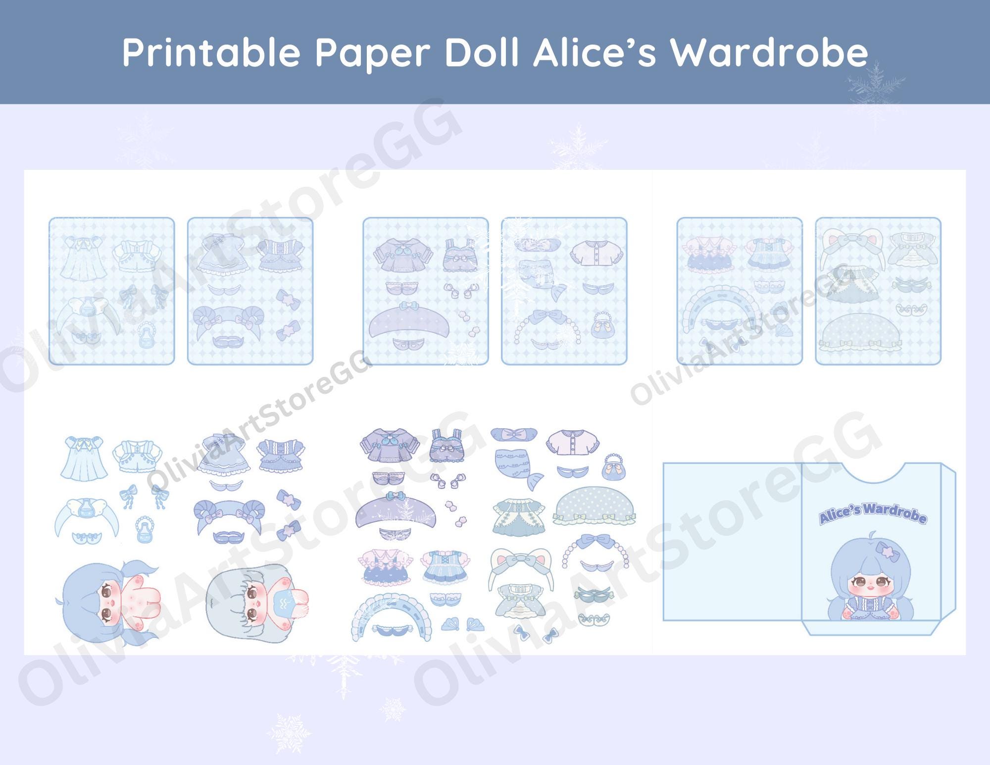 Alice Wardrobe Printable Paper Doll Dress-up Set for DIY Paper Craft ...