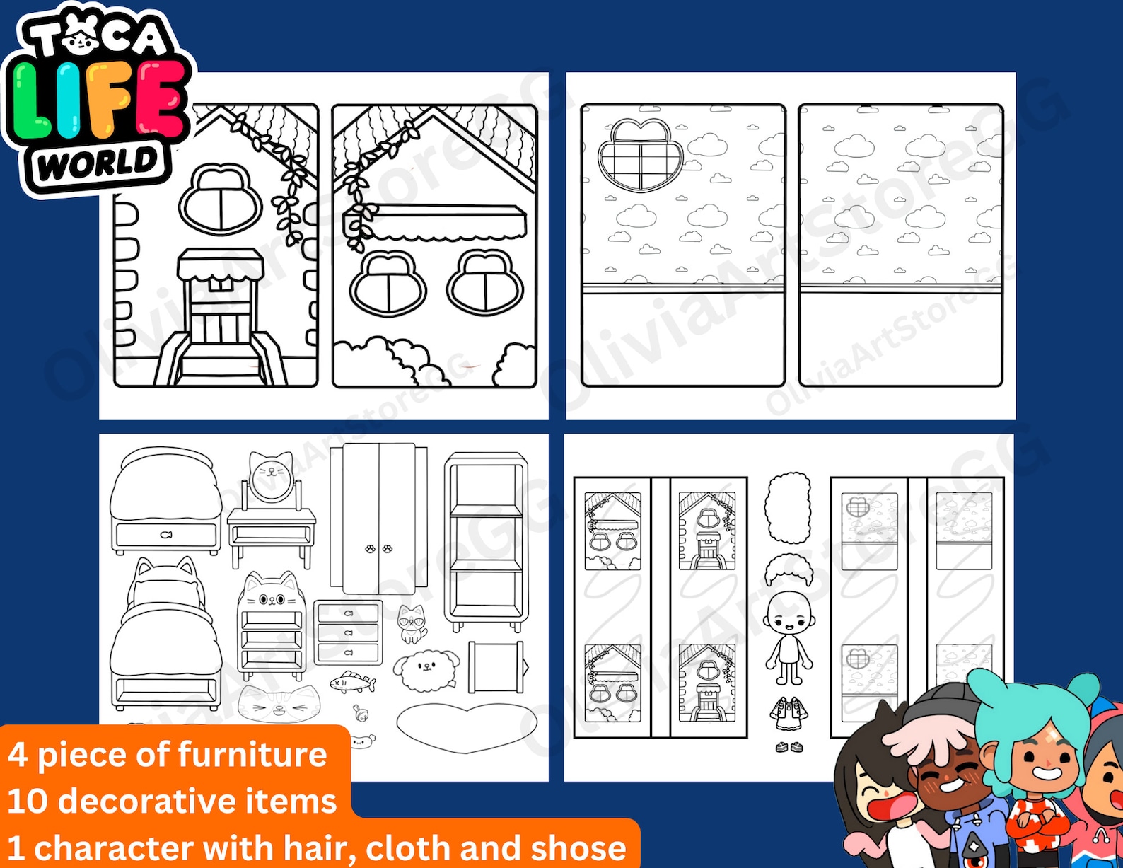 Uncolored Toca Boca Paper Doll House With Furniture Toca Boca Paper ...