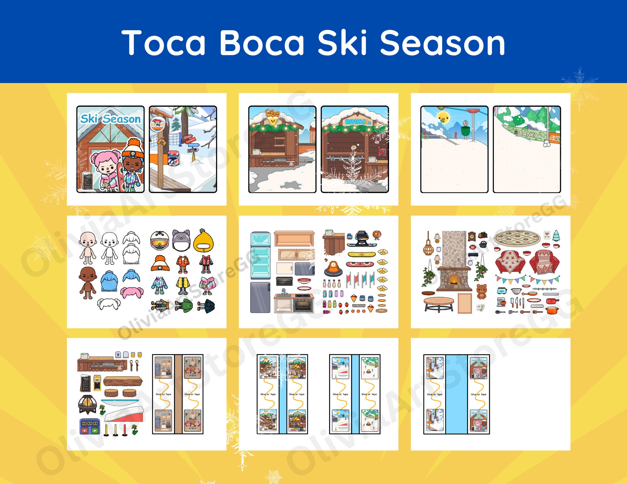 Printable Toca Boca Paper Doll House Quiet Book DIY Project Winter Ski ...