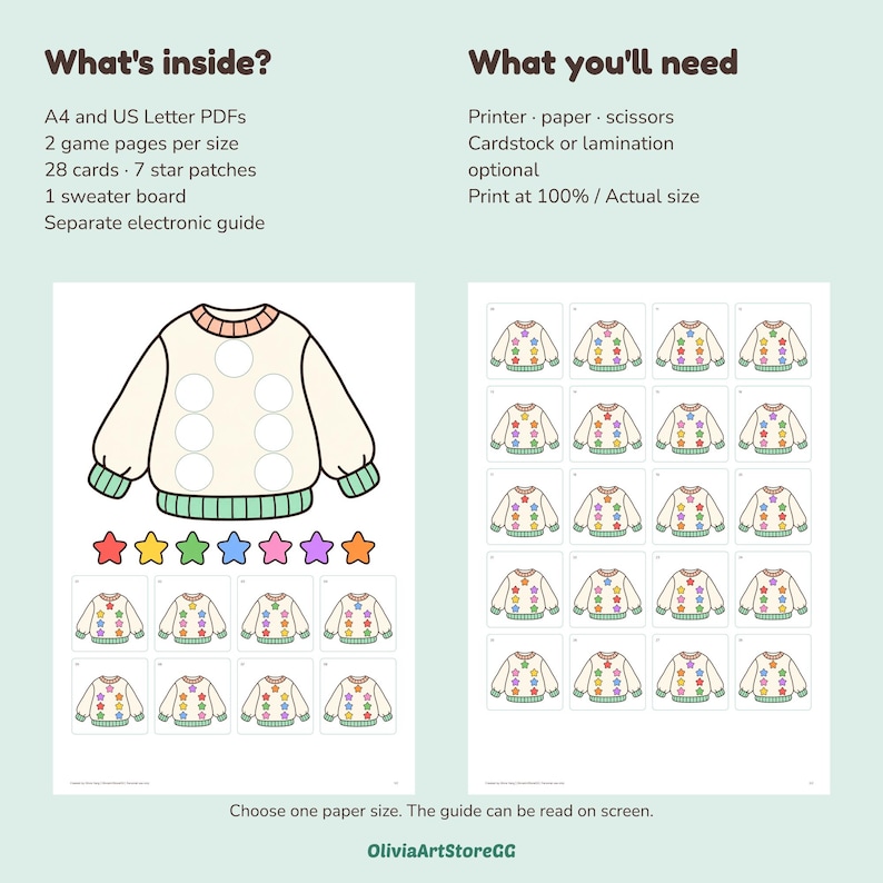 Cozy Sweater Color Matching Game Printable, 28 Pattern Cards, Preschool ...