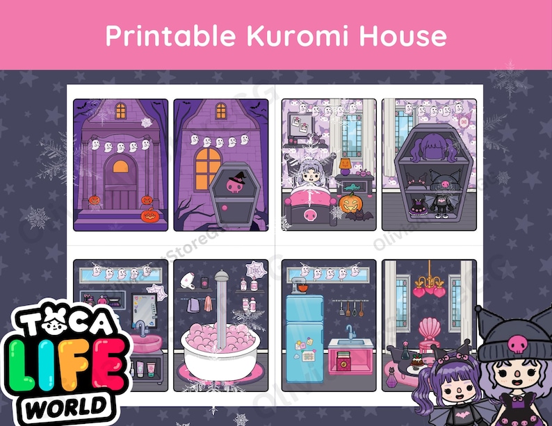 Kuromi Printable Toca Boca Paper Doll House Halloween Quiet Book DIY ...