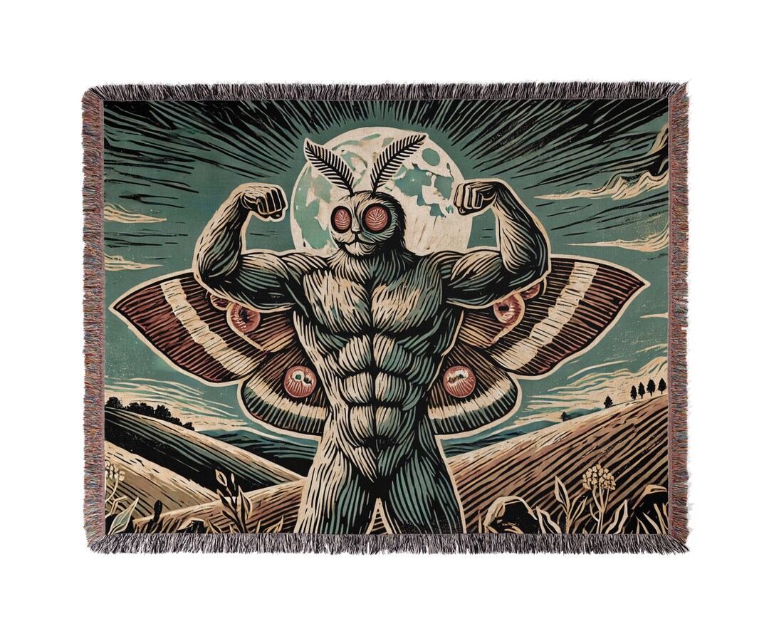 Woven Blanket, Mothman Flexing, Buff Cryptid With Six Pack, Throw ...