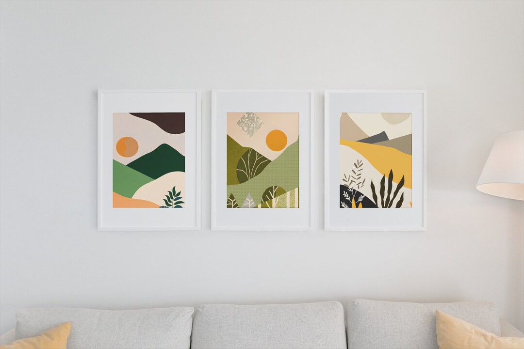 Printable Art Set of 5, Mid Century Modern nature, Digital Prints, Boho ...