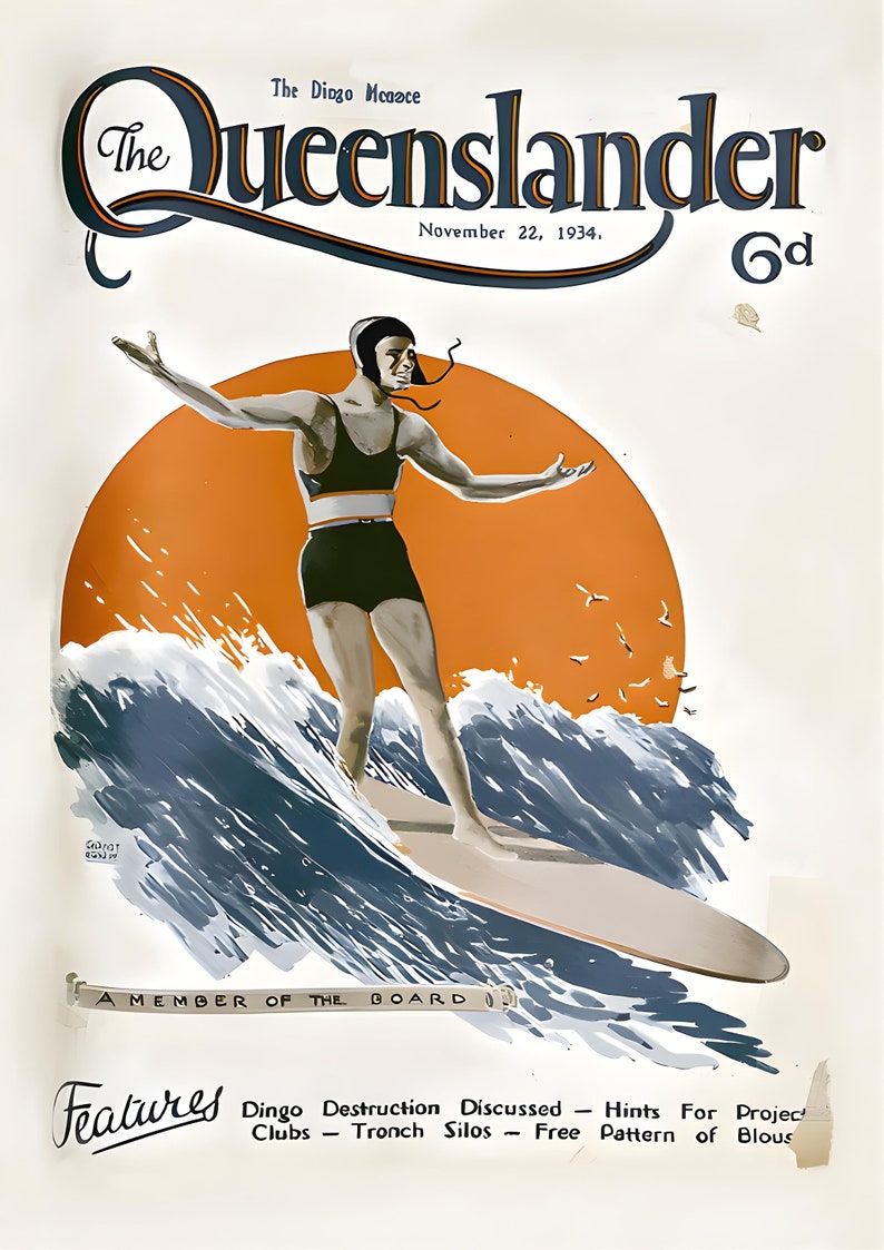 Vintage Queensland Surfing Poster - Etsy