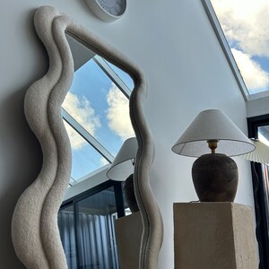 Wavy Boucle Full-length Mirror White Wool Frame for Bedroom, Dressing ...