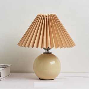 Small Pleated Bedside Lamp | Neutral Table Lamp | Ceramic Round Table ...