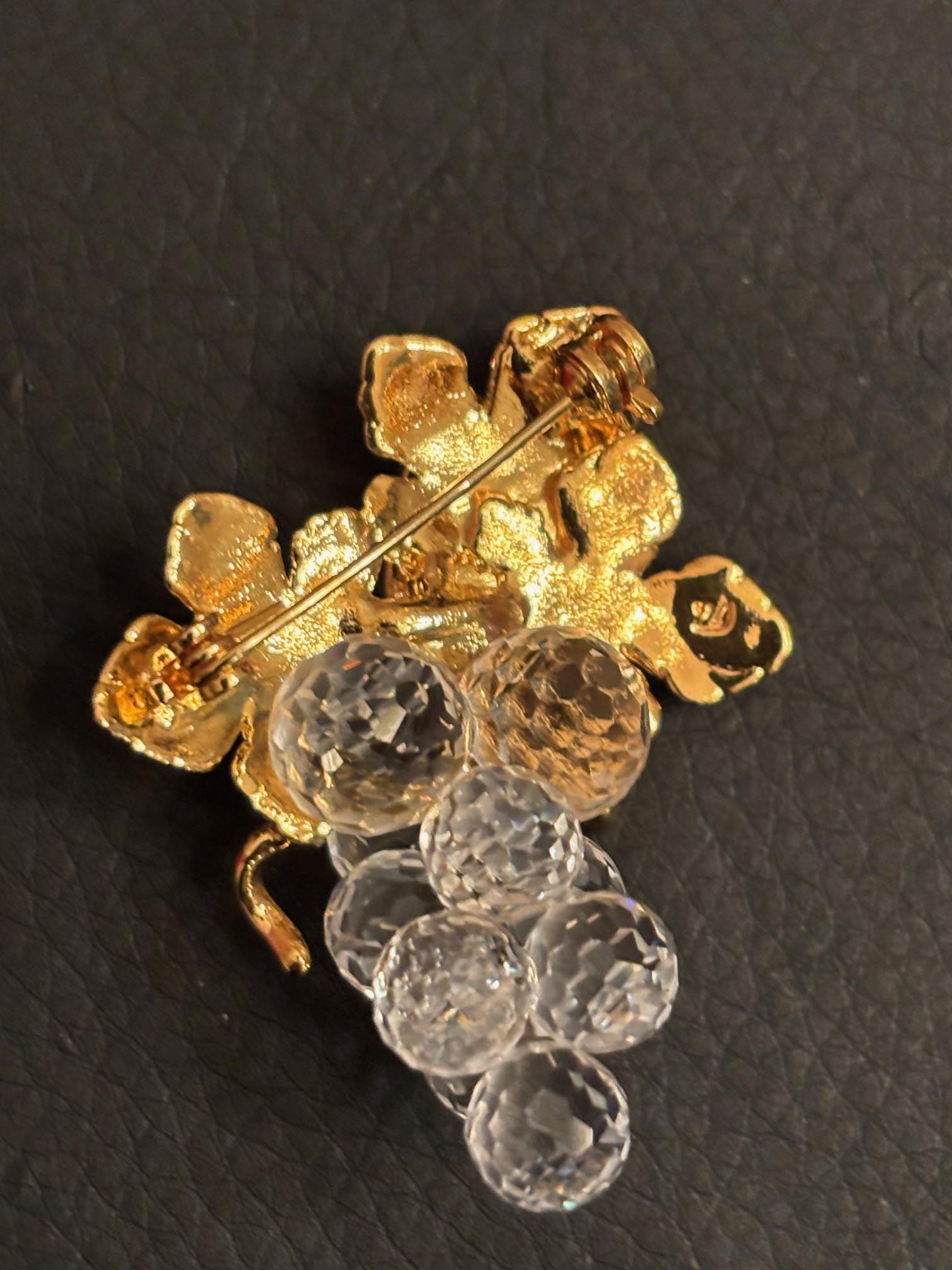 Vintage Swarovski Crystal Grape Cluster Brooch, Gold/tone Leaves ...