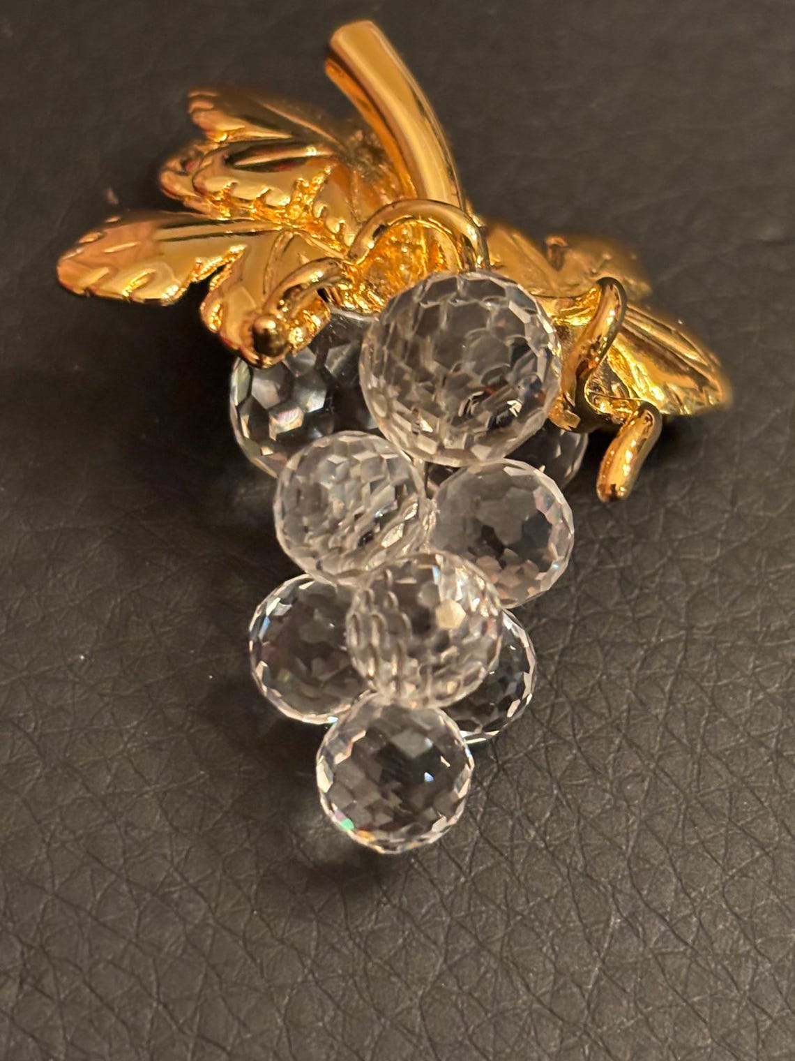 Vintage Swarovski Crystal Grape Cluster Brooch, Gold/tone Leaves ...