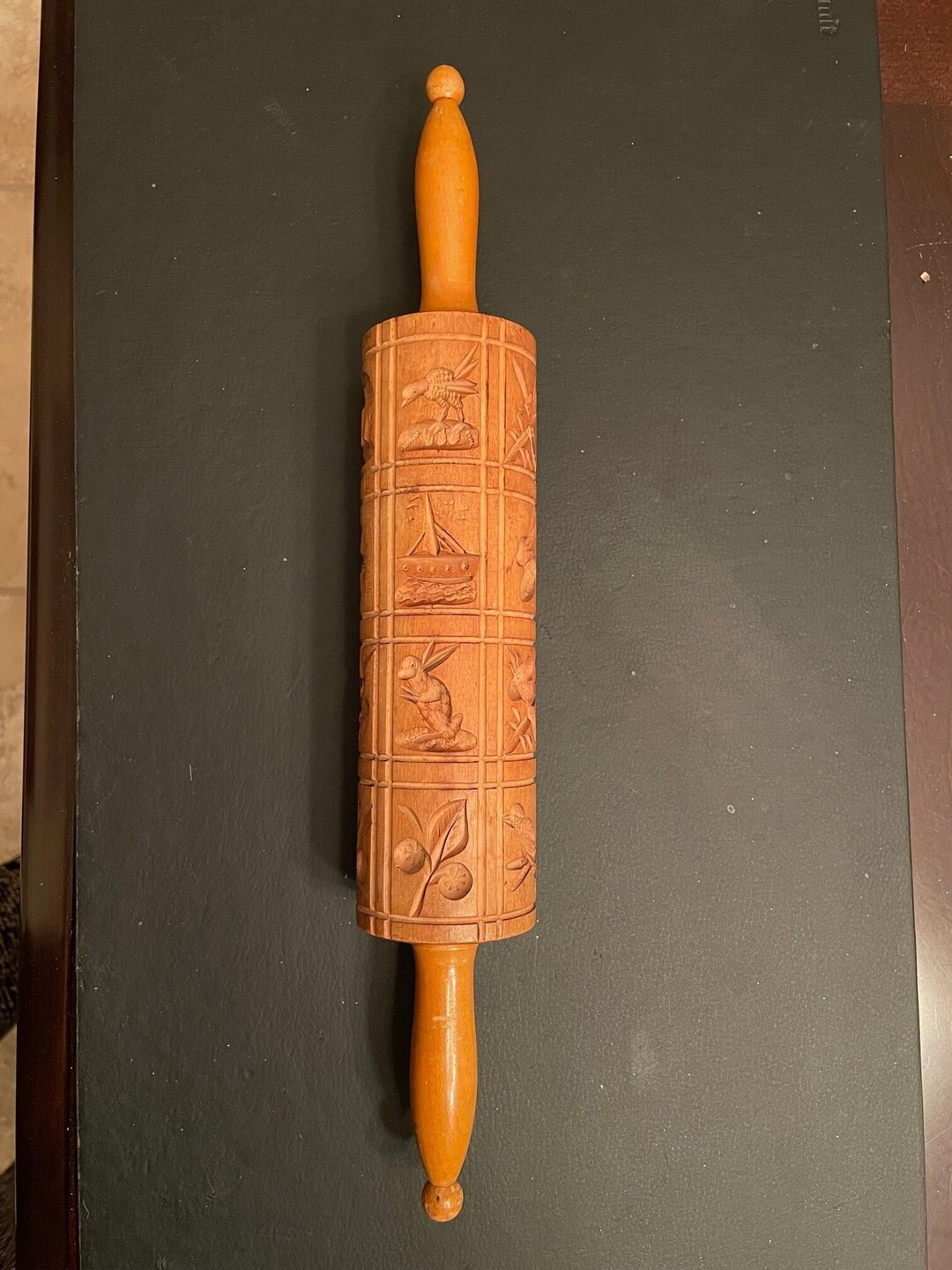 Vintage Dutch Short Bread/biscuit Rolling Pin, Treen Carved Stamp ...