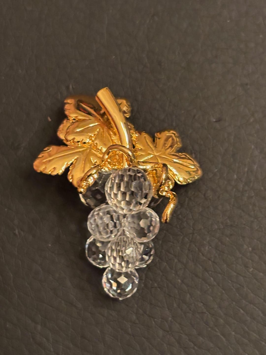 Vintage Swarovski Crystal Grape Cluster Brooch, Gold/tone Leaves ...