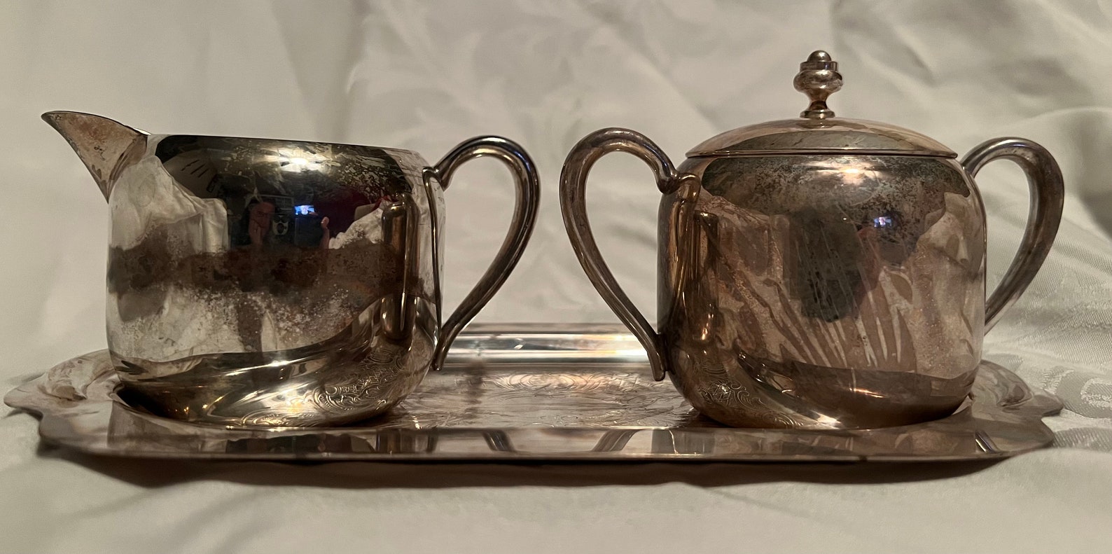 Vintage Keystoneware Silverplated Cream and Sugar Set With Etched Tray ...