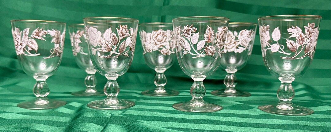 Vintage Libby Rose Bouquet Water/wine Goblets - Etsy