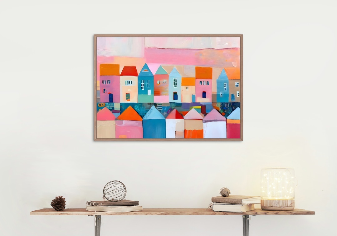 Art Print, Painting of Colorful Houses. Original Artwork, FUN, CUTE ...