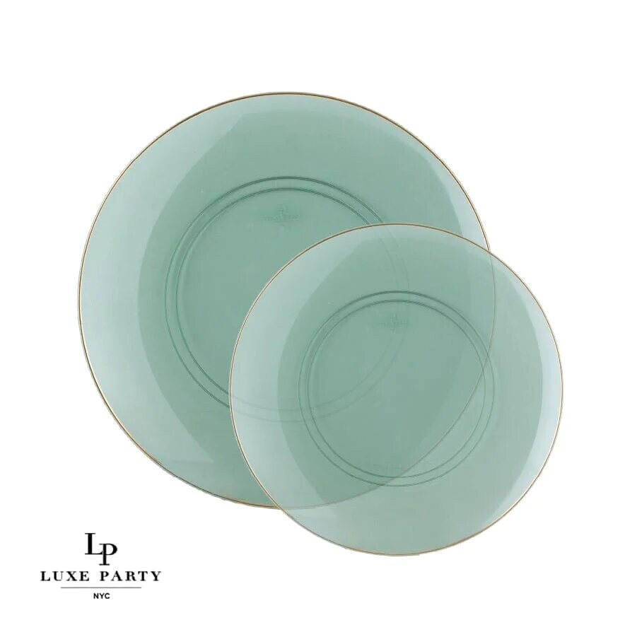 Green Plastic Plate Round With Gold Trim - Etsy