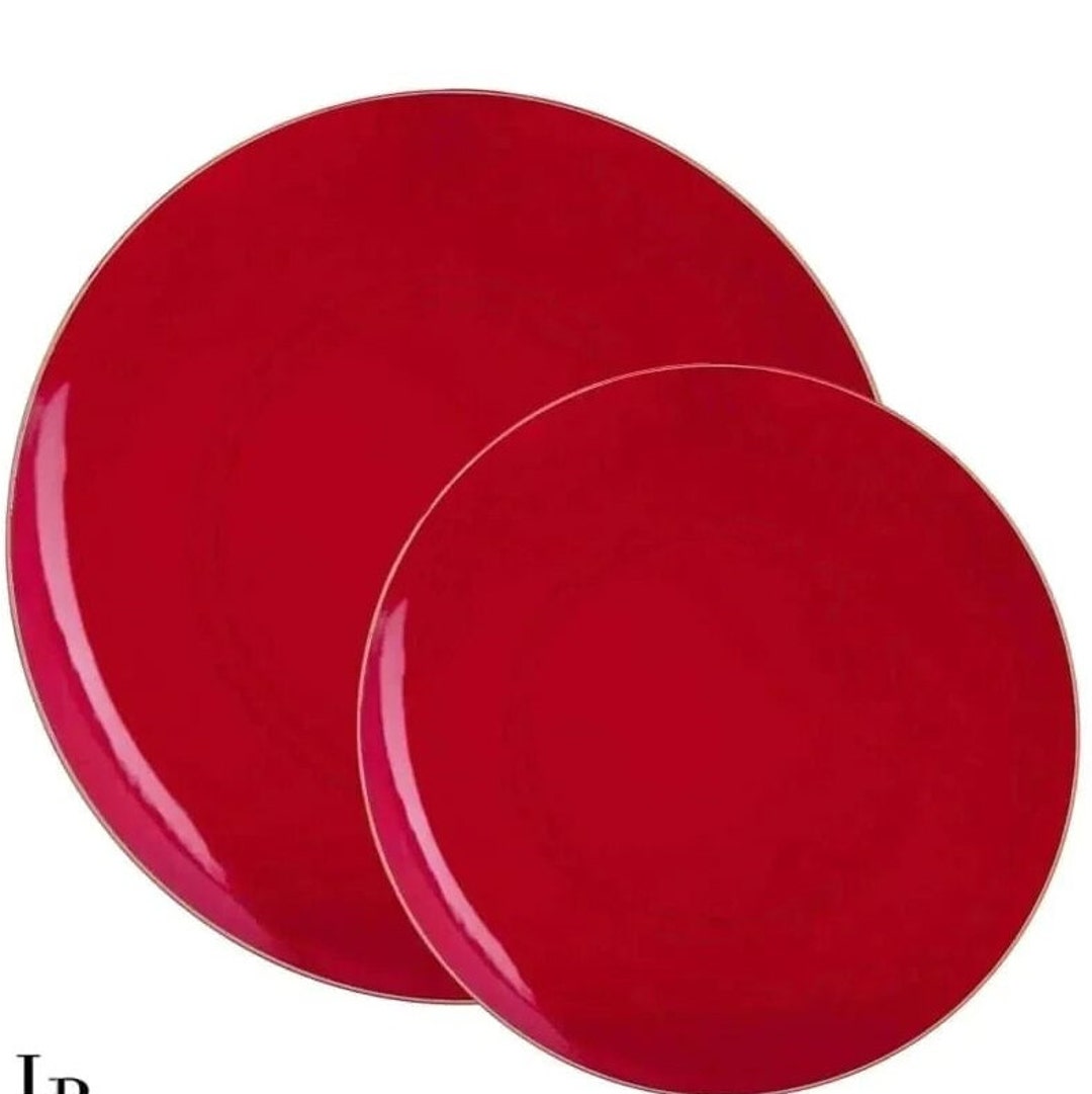 Red Round Plate With Gold Trim - Etsy