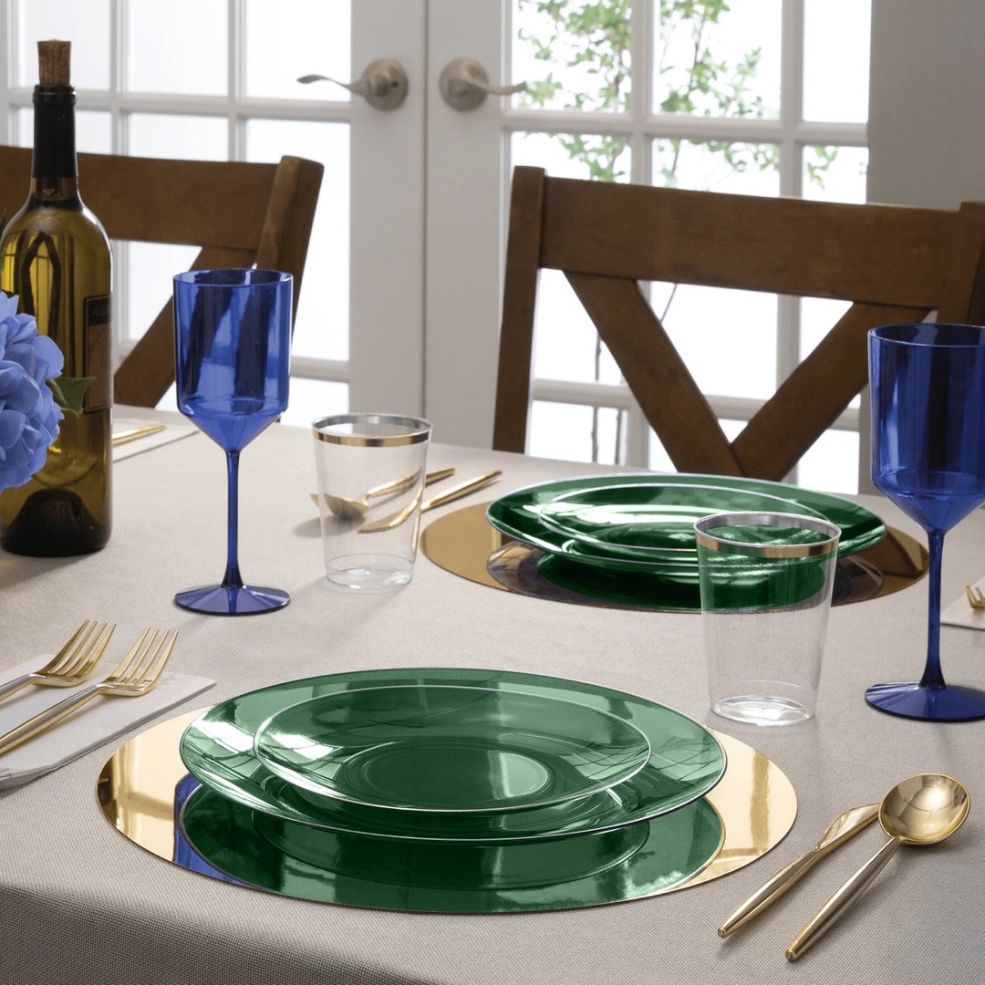 Green Plastic Plate Round With Gold Trim - Etsy