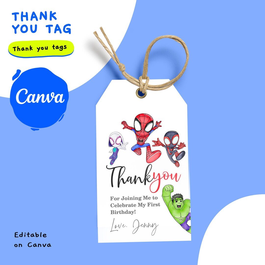 Printable Spidey and His Amazing Friends Thank You Tag, Customizable on ...