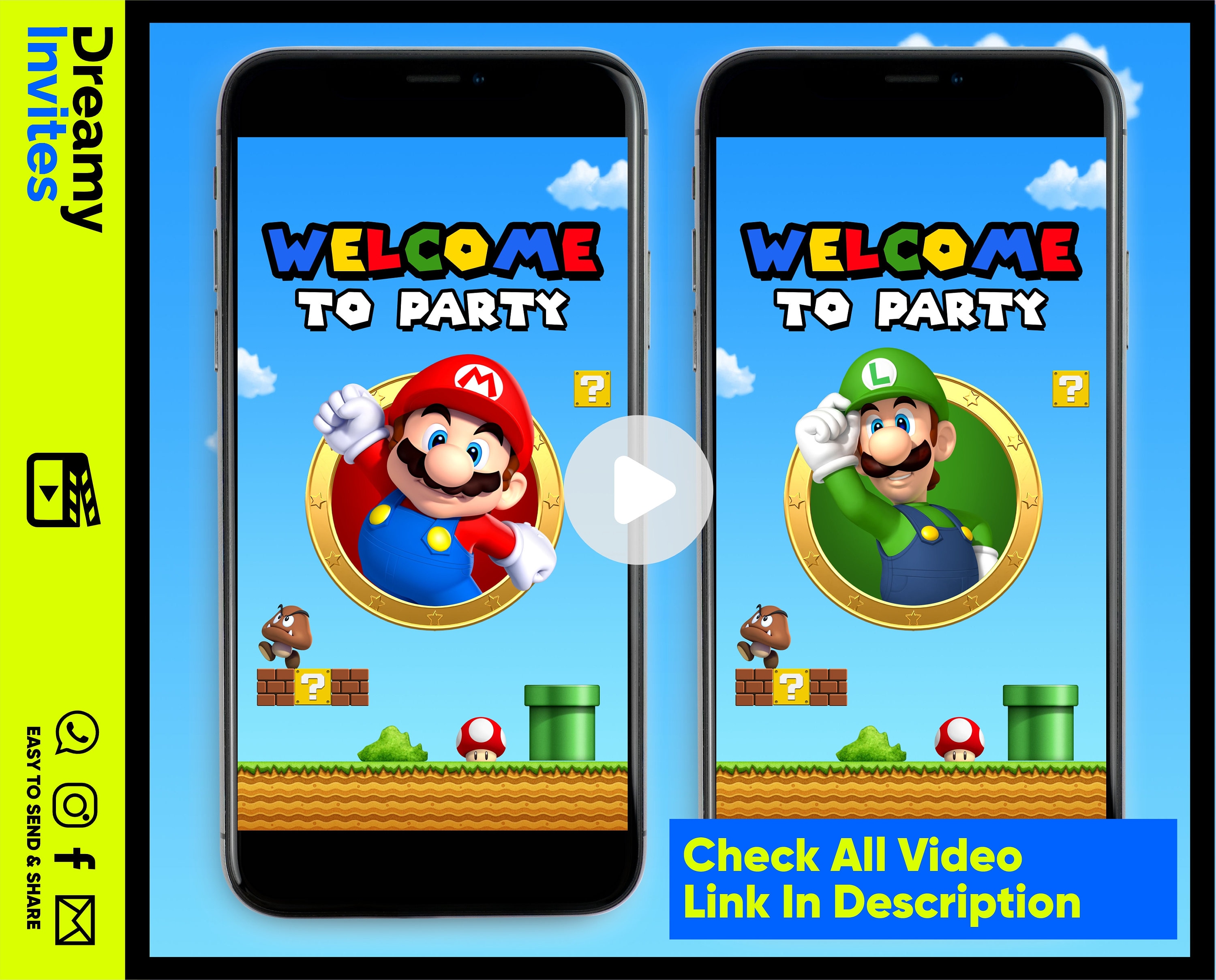 Personalized Super Mario VIDEO Invitation Digital and Mobile-friendly ...