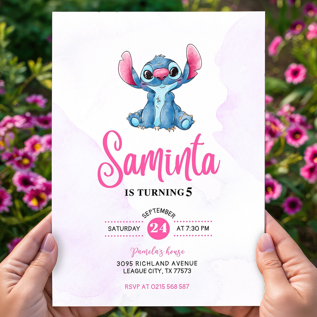 Editable Stitch Birthday Invitation and Favor Tag Template and Mobile ...