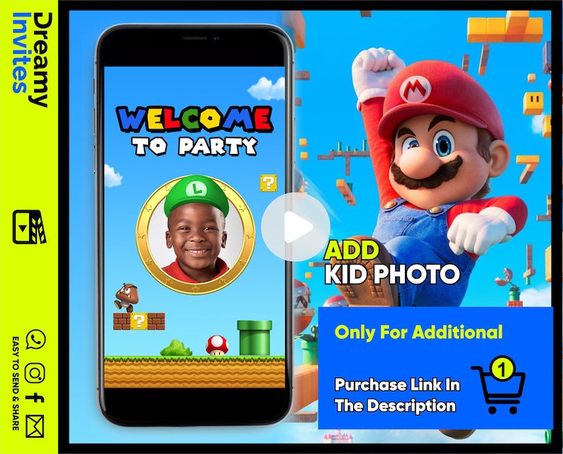 Personalized Super Mario VIDEO Invitation Digital and Mobile-friendly ...