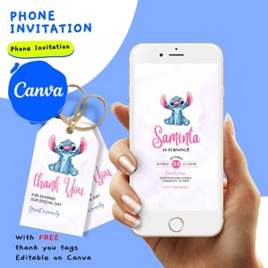 Editable Stitch Birthday Invitation and Favor Tag Template and Mobile ...