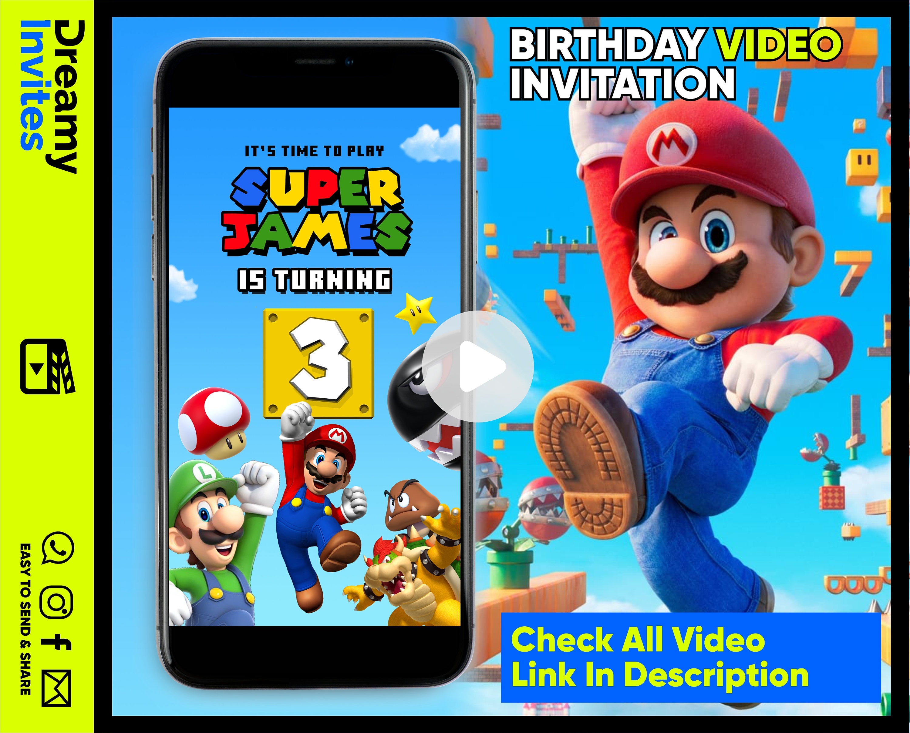 Personalized Super Mario VIDEO Invitation Digital and Mobile-friendly ...