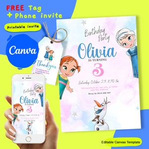 Frozen Birthday Invitation Digital Download With FREE Thank You Tags ...